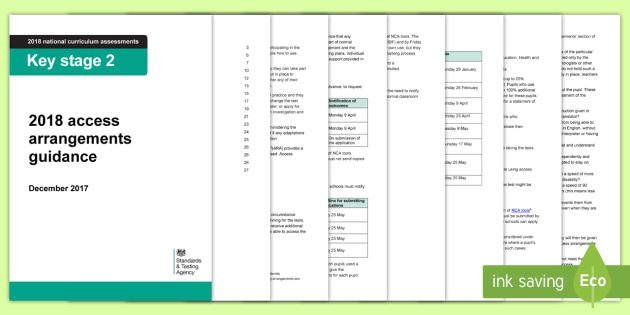 Key Stage 2 Tests (2018): Access Arrangements DfE Adult Guidance