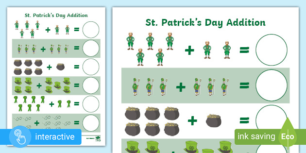 St. Patrick's Day Addition Worksheet (creat de profesori)