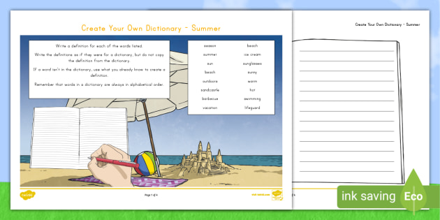 Create Your Own Summer Dictionary | Resources | Twinkl USA