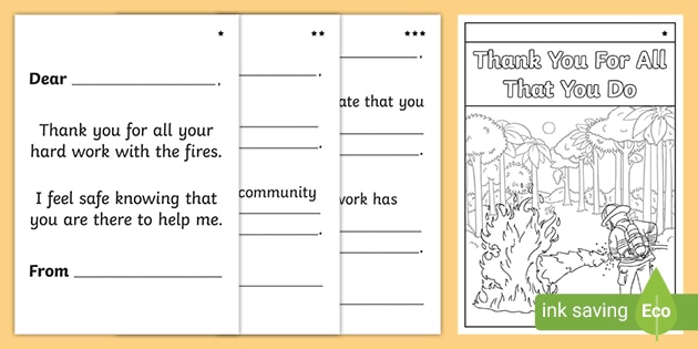 Differentiated Bushfire Firefighter Thank You Cards