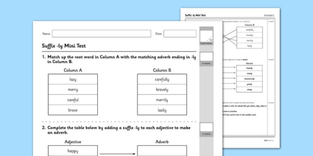Suffix -ly Mini Test (teacher made)