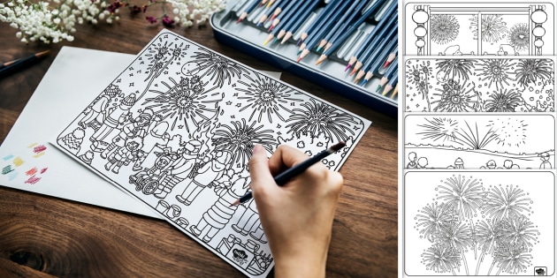 Fireworks Colouring Sheets | Twinkl Party (teacher made)