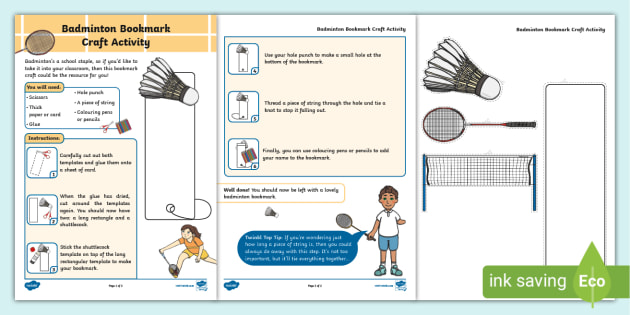 FREE! - Badminton Bookmark Craft Activity (Teacher-Made)