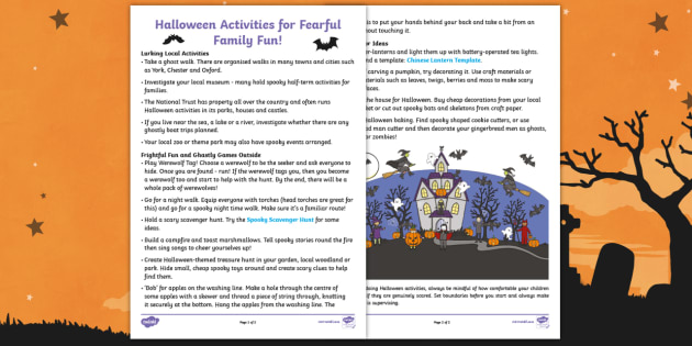 Halloween Activities for Kids and the Family Worksheet