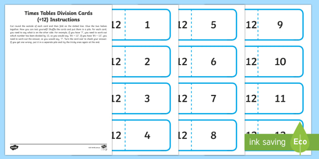 12 Times Table Division Cards (teacher made)