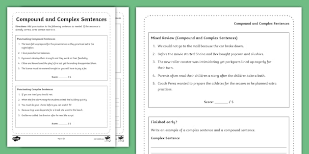 Compound And Complex Sentence Worksheet KS2 SPaG Simple, Compound