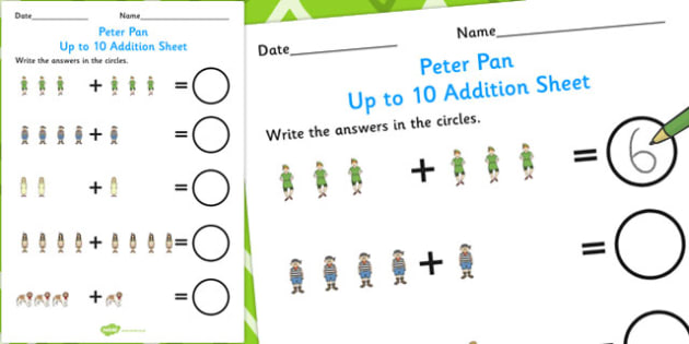 FREE! - Peter Pan Up to 10 Addition Sheet (teacher made)