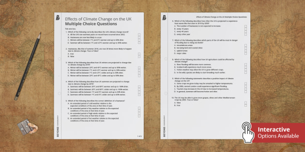 Effects of Climate Change on the UK Multiple Choice Questions