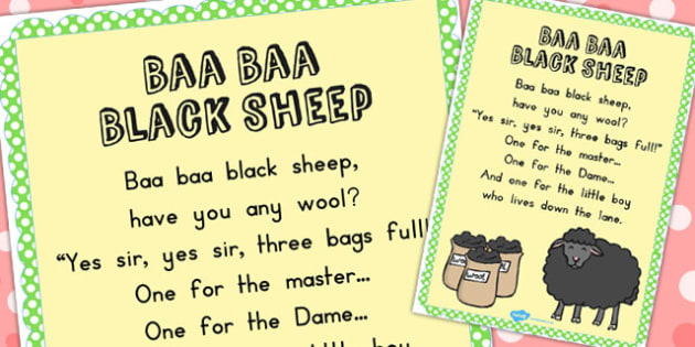 Baa Baa Black Sheep Nursery Rhyme Poster (teacher made)