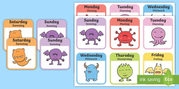 Monster Days of the Week Snap Game English/German