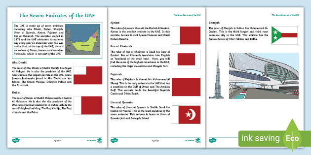 The Seven Emirates of the UAE Fact Sheet (Teacher-Made)