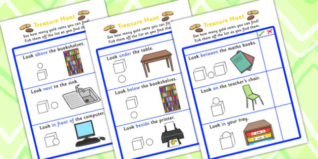 Preposition Treasure Hunt (teacher made)