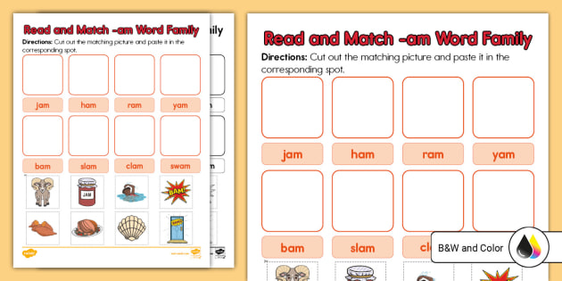 En Word Family Match Picture With Word Word Family Worksheets Word