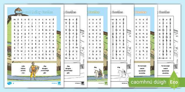 Motte and Bailey Castles Differentiated Word Search Gaeilge