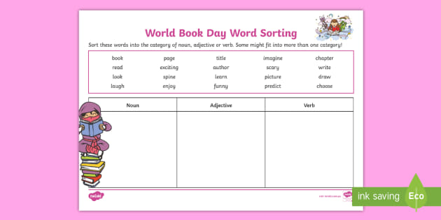 FREE! - World Book Day Word Sort Worksheet (teacher made)