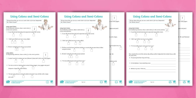 Colons and Semi-Colons KS2 | Differentiated Worksheets
