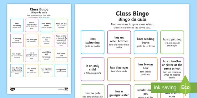 Class Welcome Transition Bingo English/Portuguese - Class Welcome ...
