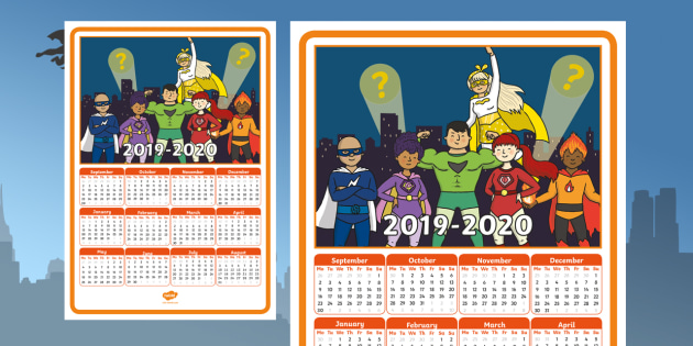 2019 to 2020 Superhero Display Calendar (teacher made)