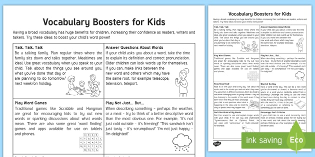 Vocabulary Boosters for Kids Parent and Carer Information Sheet