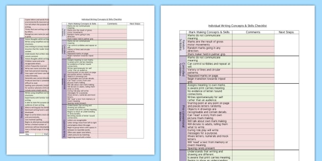Developing Early Writing Individual Checklist EYFS