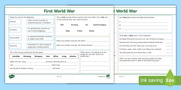 KS2 Revision Activity Mat: First World War