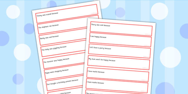 Sentence Starters With Because Complete The Sentence Activity