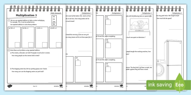 Maths Homework Multiplication 3 3rd/4th Class (teacher made)
