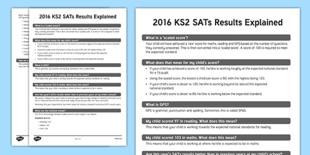 2016 KS2 SATs Results Explained Adult Guidance