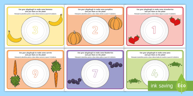 Healthy Food Counting Playdough Mats English/Romanian
