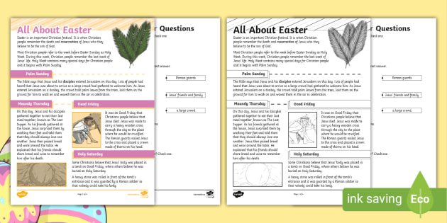 All About Easter Intermediate Reading Comprehension