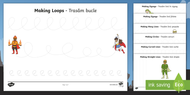 Superhero Themed Pencil Control Worksheet / Worksheets English/Romanian