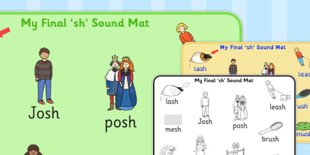 Black and White Final 'Sh' Sound Word Mat 2 (teacher made)