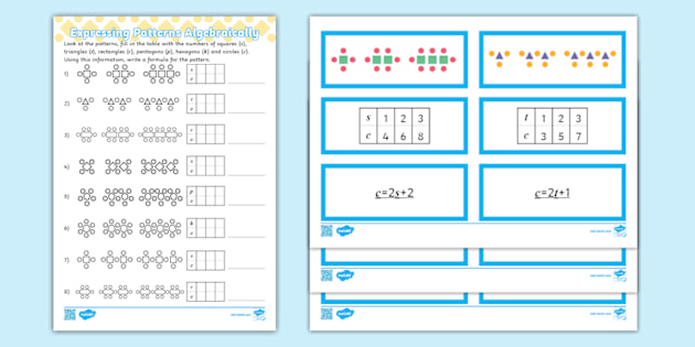 Algebra Patterns Worksheets Grade 6