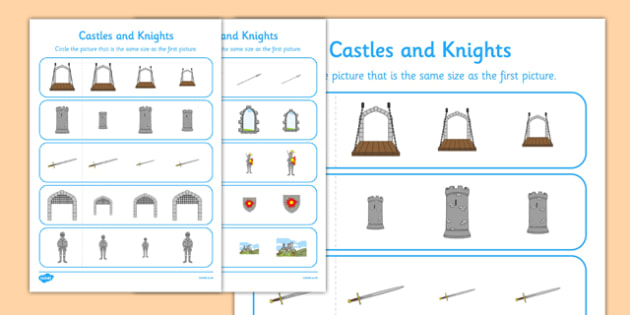 Castles And Knights Size Matching Worksheet / Worksheet