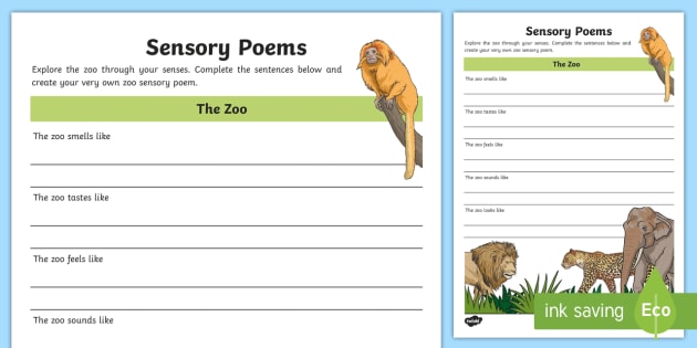 The Zoo Sensory Poem Worksheet / Worksheet