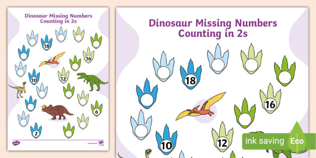 👉 Dinosaur Missing Numbers Counting in 2s Activity