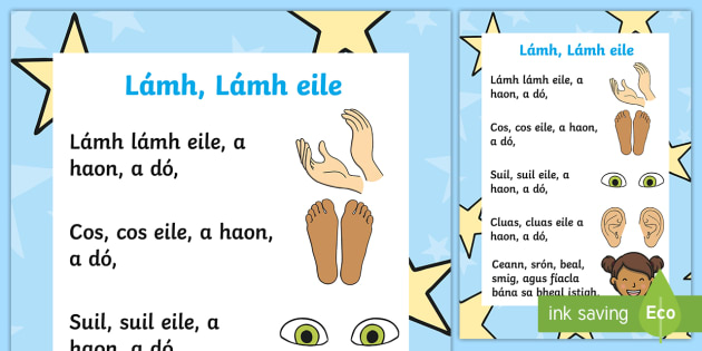 'Lámh, Lámh eile' Rhyme Gaeilge - hand, body, cos, leg, eye
