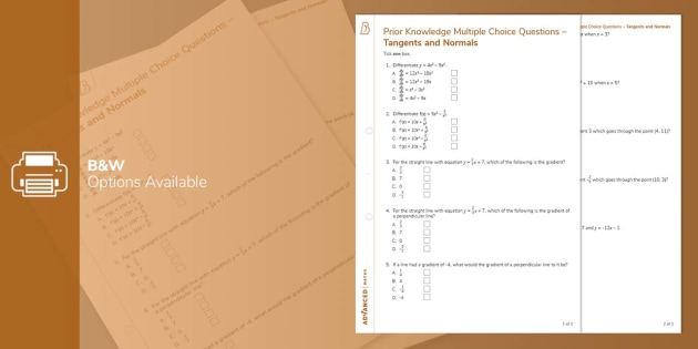 👉 Tangents and Normals Prior Knowledge Multiple Choice