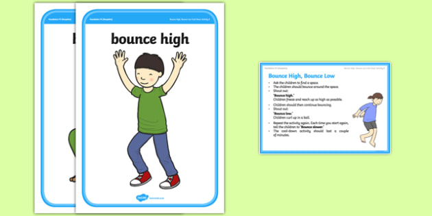 Foundation PE (Reception) Bounce High, Bounce Low Cool-Down Activity Card