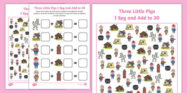👉 Three Little Pigs I Spy and Add to 20 (teacher made)