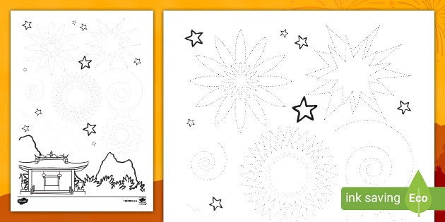Chinese New Year Firework Sky Pencil Control Worksheet - chinese