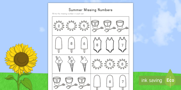 Summer Missing Numbers Worksheet / Activity Sheet - Summer, summer season