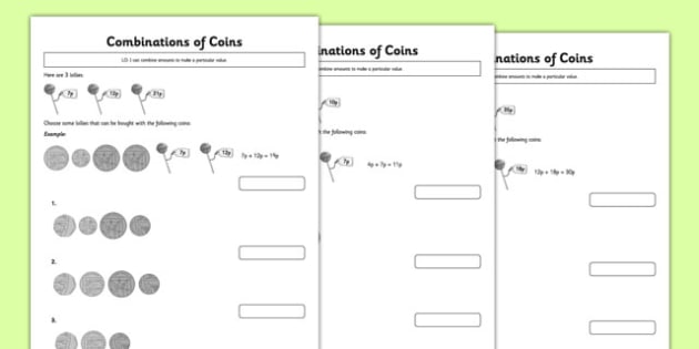 Combine Amounts to Make a Particular Value Worksheet / Activity