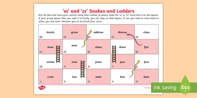 'ss' and 'zz' Sound Snakes and Ladders (teacher made)