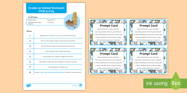 Tinker Table Create Your Own Animal Enclosure STEM Activity and Prompt Card