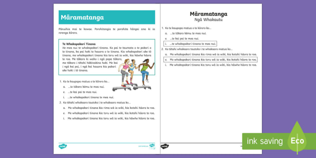 Exercise Reading Comprehension Worksheet / Worksheet - Te Reo Māori
