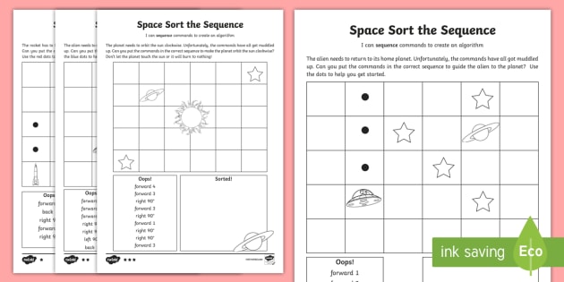 Space Sort the Sequence Differentiated Worksheet / Worksheet