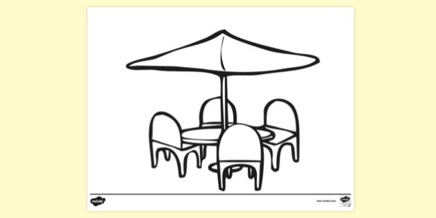 Cafe Parasol Table Chairs Small Colouring | Colouring Sheets