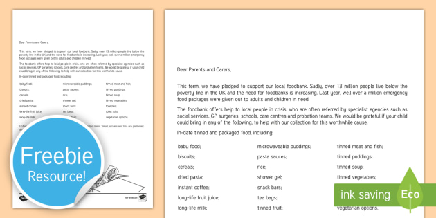 Foodbank Collection Letter