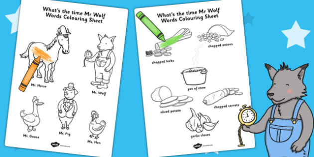 FREE! - Words Colouring Sheet to Support Teaching on What's The Time, Mr
